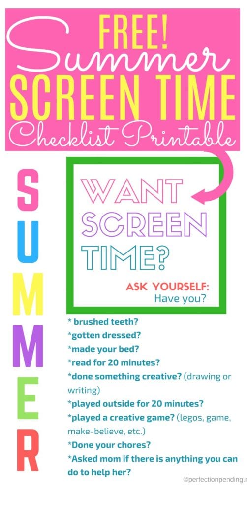 Free Summer Screen Time Checklist Printable - Perfection Pending